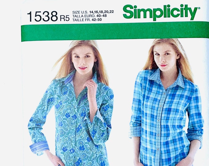 Simplicity 1538 Sewing Pattern, S1538 Easy Button Front Shirt Sewing ...
