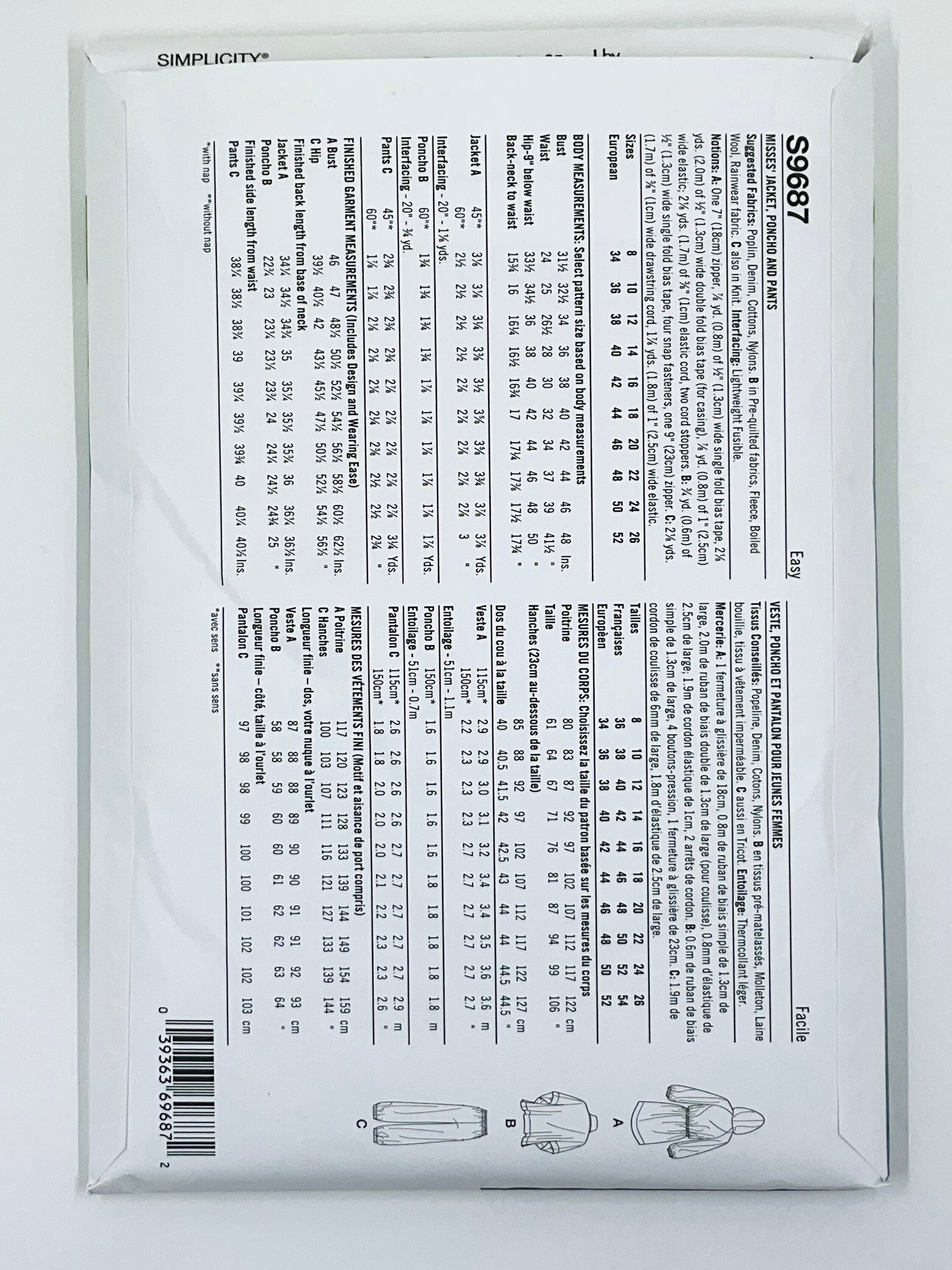 Simplicity 9687 Anorak Jacket Sewing Pattern for Women, Poncho With ...