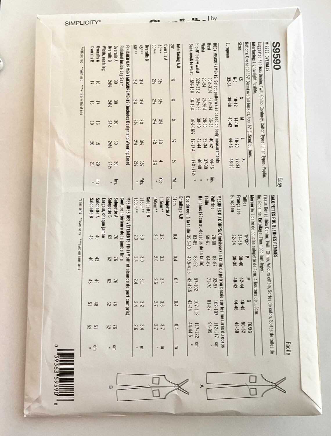 Simplicity 9590 Sewing Pattern Misses' Overalls - Etsy