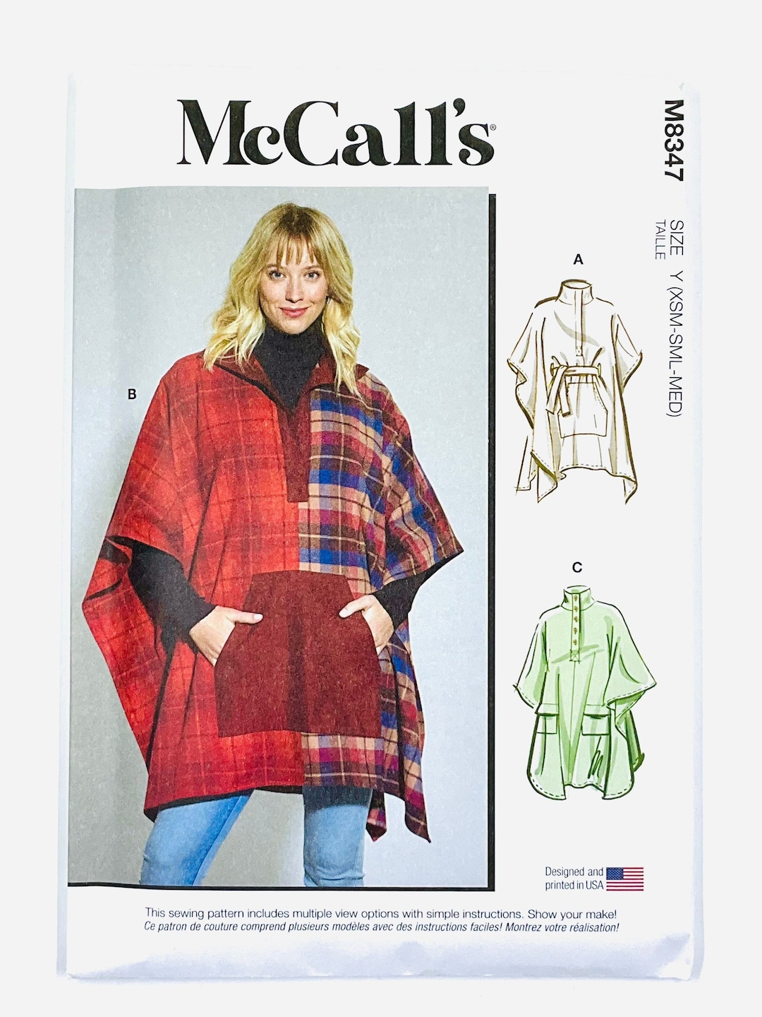 Mccall's 8347 Sewing Pattern, M8347 Women's Poncho Sewing Pattern, Cape Sewing Pattern, Cape ...