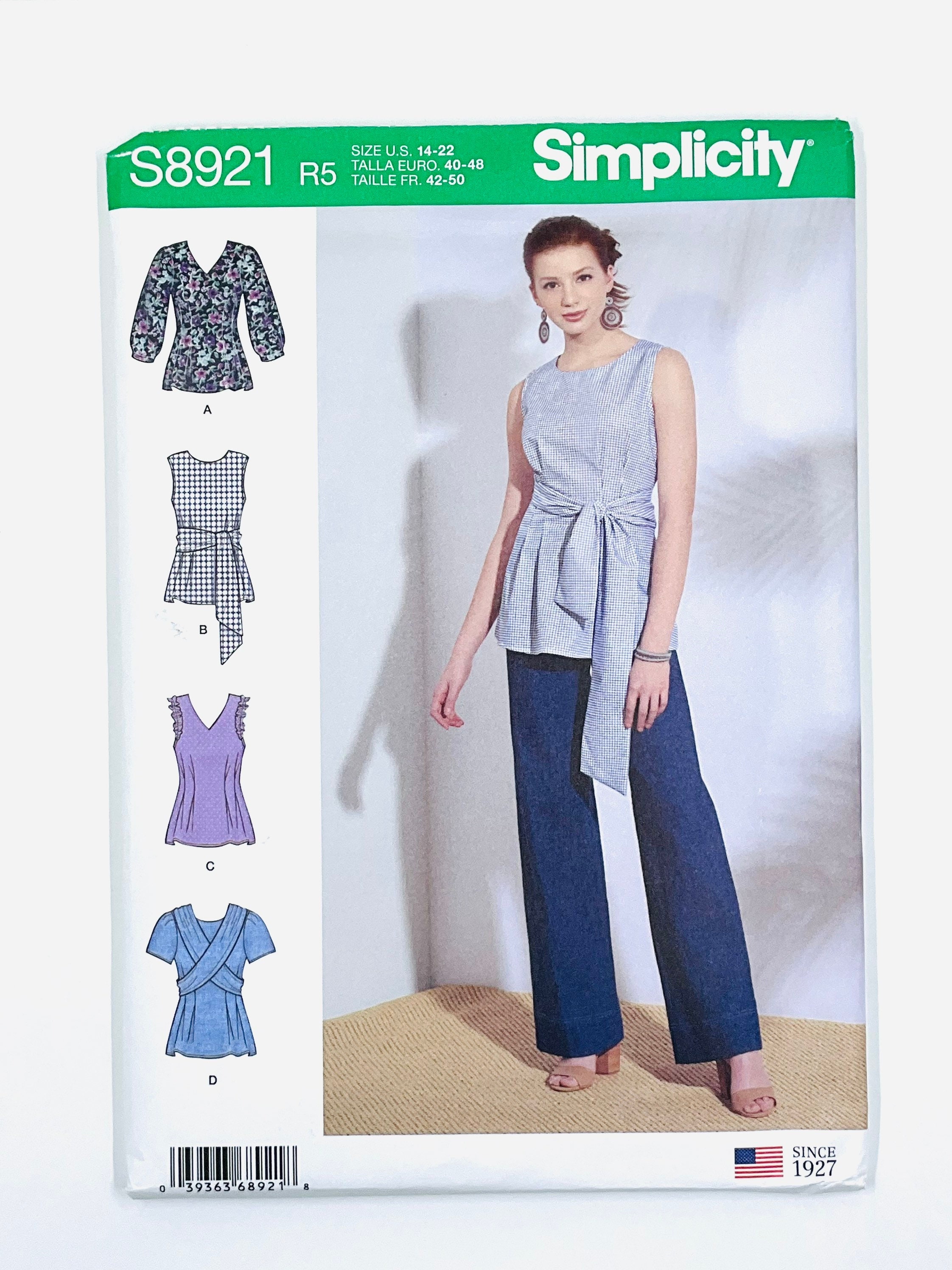 Simplicity 8921 Tie Front Shirt Sewing Pattern for Women, Shirt, Blouse ...