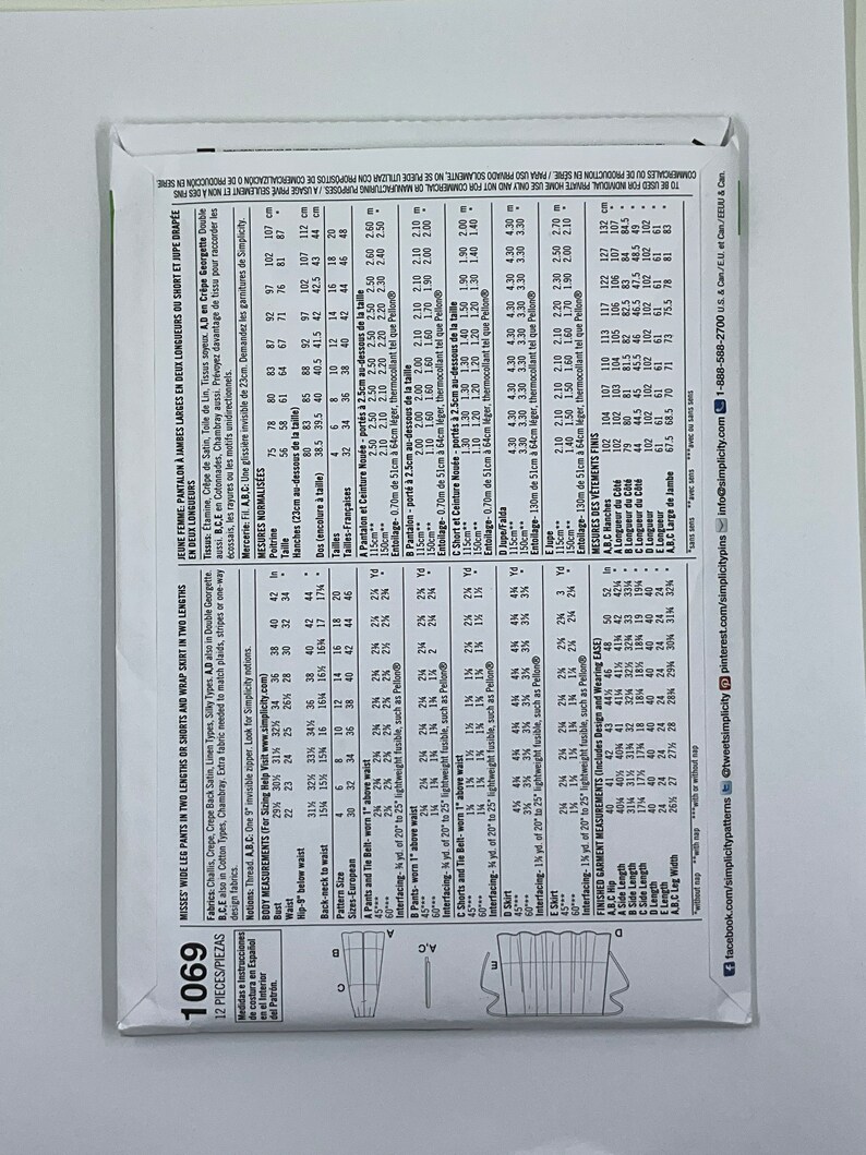 Simplicity 1069 Women's Wide-leg Pants, Shorts, Skirts Sewing Pattern ...