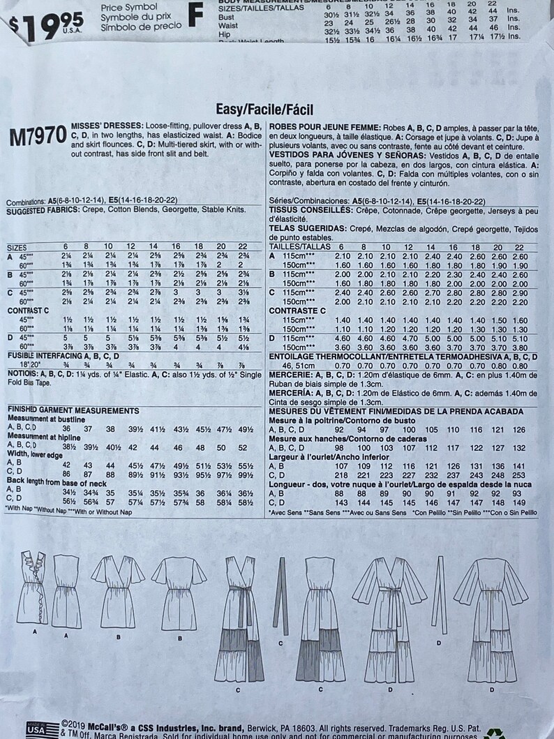 Mccall's 7970 Sewing Pattern - M7970 Misses' Dresses, Size (6-8-10-12 ...