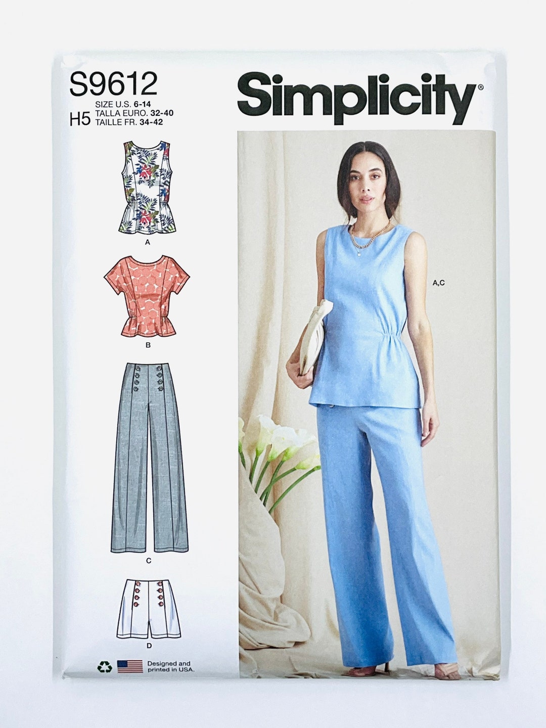 Simplicity 9612 Wide Leg Pants Sewing Pattern for Women, Lifestyle Work ...