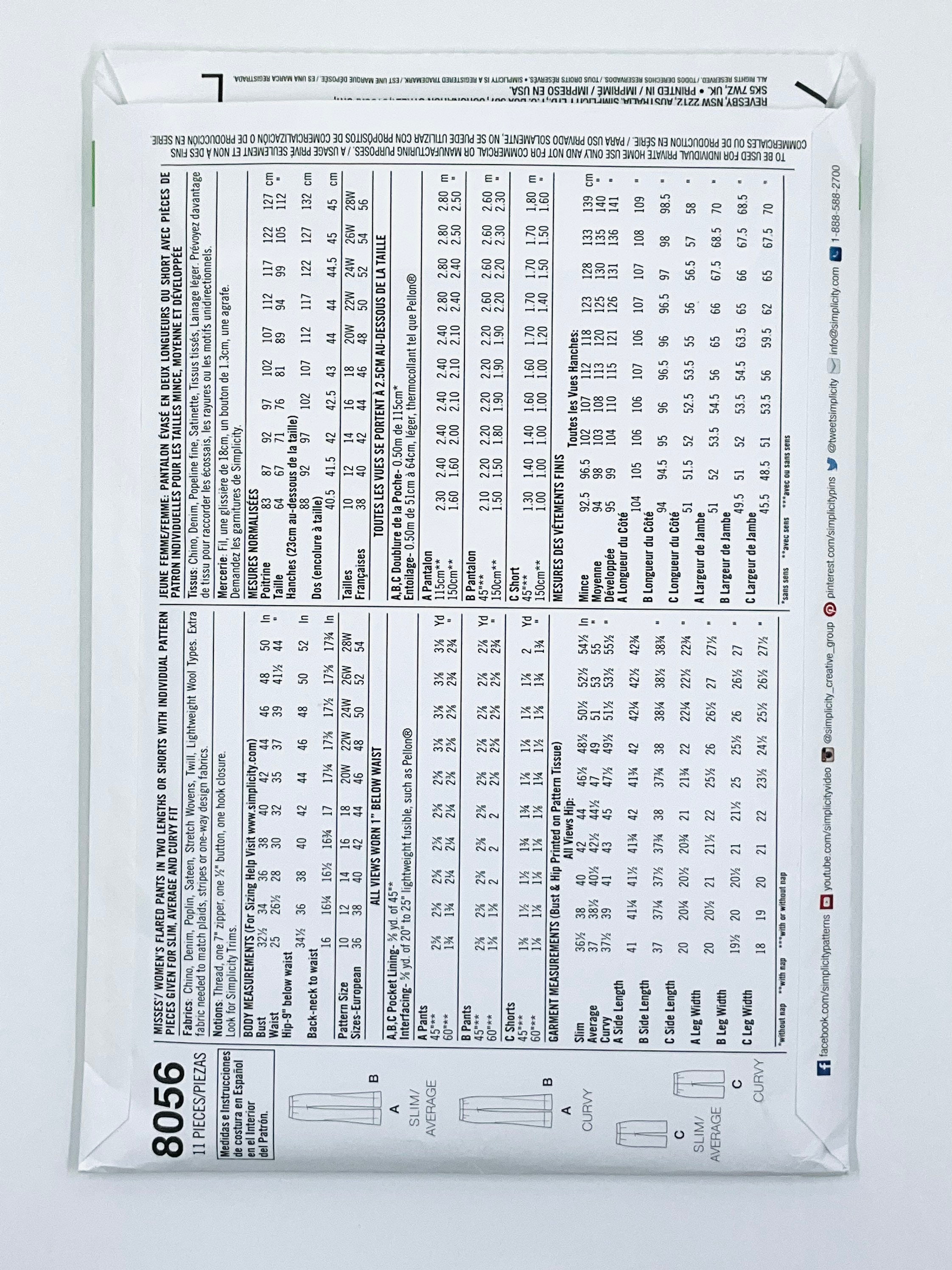 Simplicity 8056 Sewing Pattern, S8056 Amazing Fit Miss & Plus Size ...