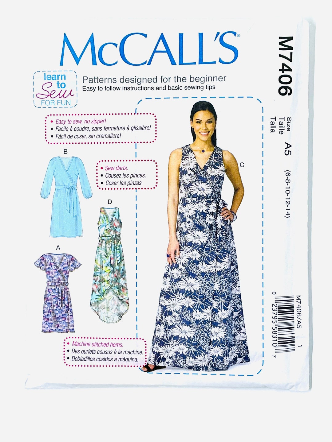 Mccall's 7406 Sewing Pattern, M7406, Misses' Wrap Dress Sewing Pattern ...