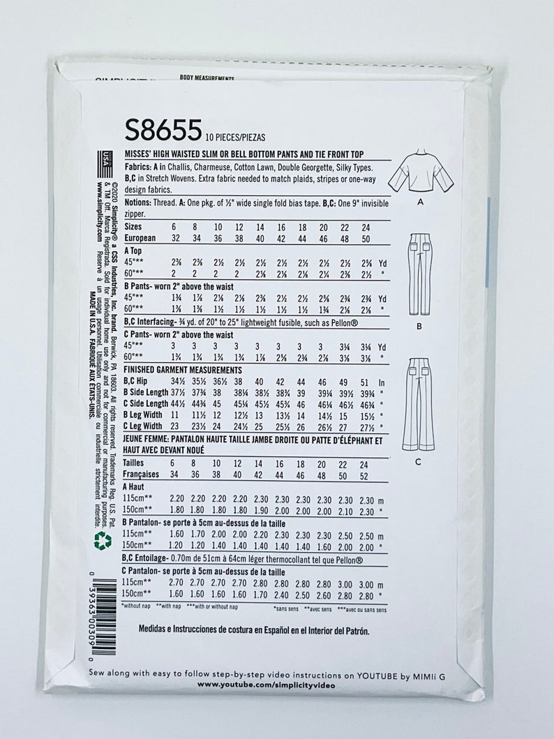 Simplicity 8655 Sewing Pattern S8655 Misses' - Etsy