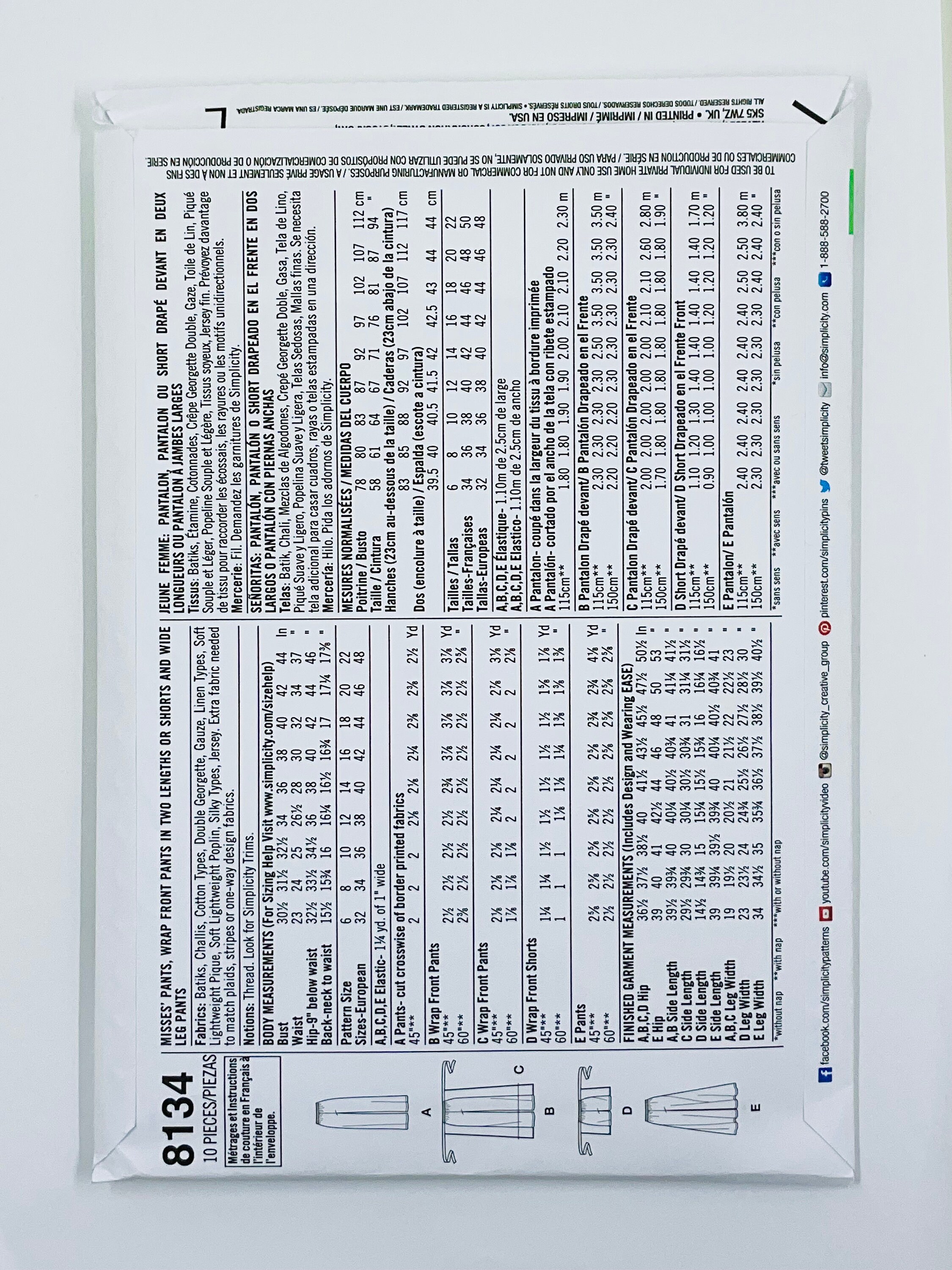 Simplicity 8134 Wrap and Tie Wide Leg Pant Skirt Sewing Pattern for ...