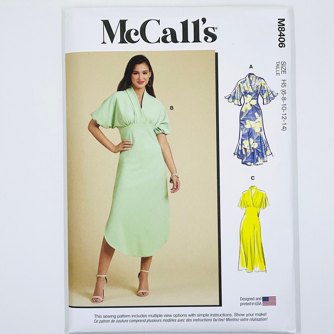 Mccall's 8406 Empire Waist Dress With Shawl Collar and Bias Cut Skirt ...