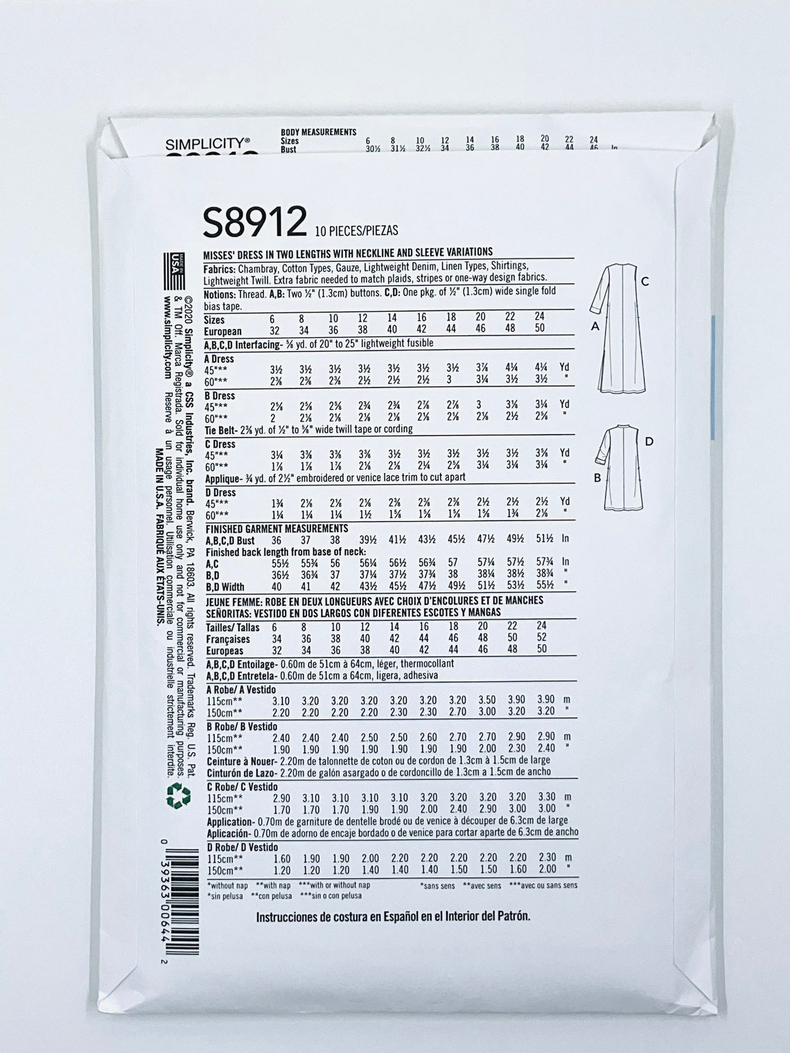 Simplicity 8912 Sewing Pattern Misses' Dresses by American Sewing Guild ...