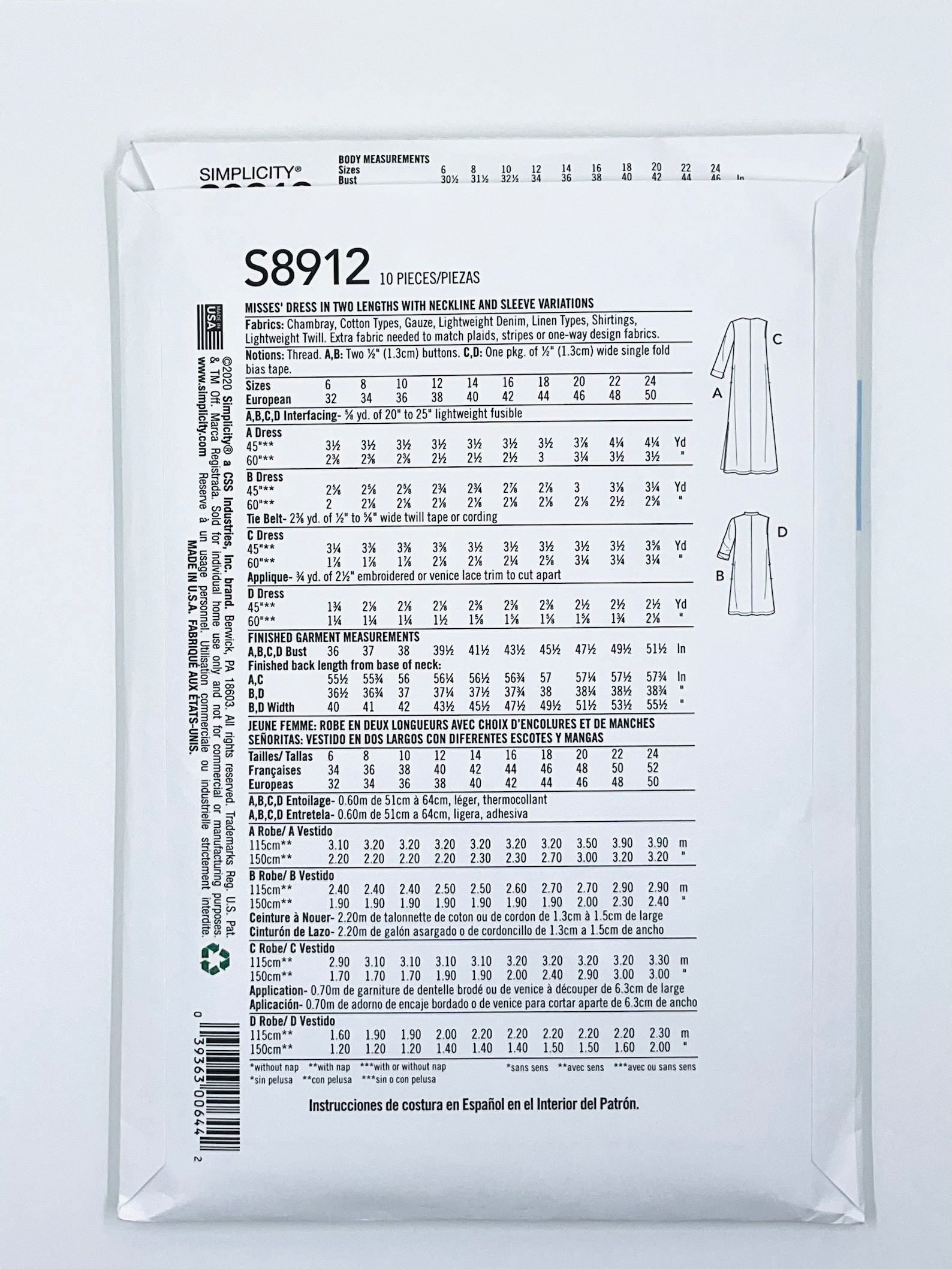 Simplicity 8912 Sewing Pattern Misses' Dresses by American Sewing Guild ...