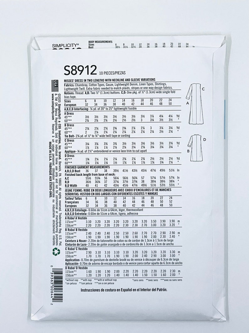 Simplicity 8912 Sewing Pattern Misses' Dresses by American Sewing Guild ...