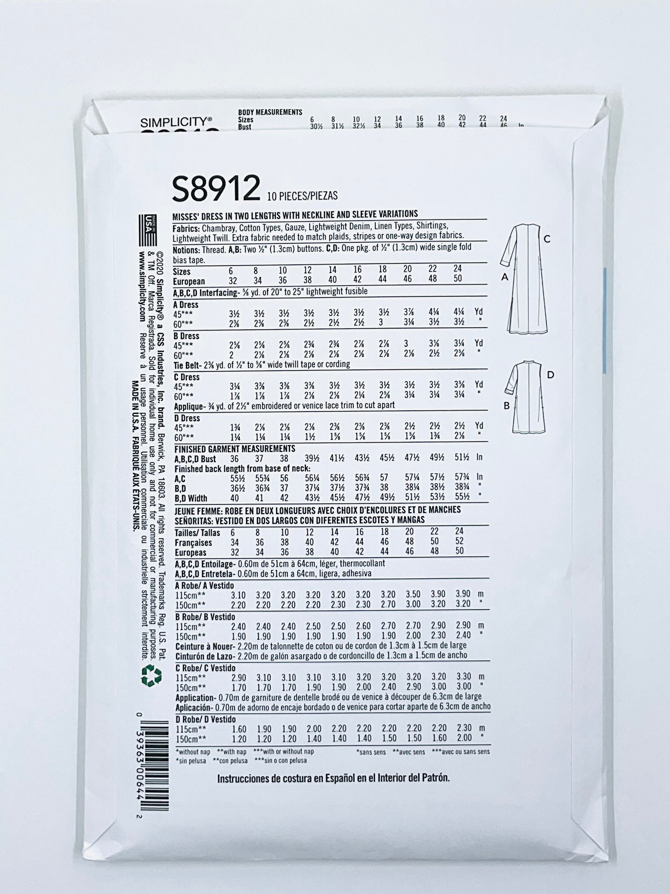 Simplicity 8912 Sewing Pattern Misses' Dresses by American Sewing Guild ...