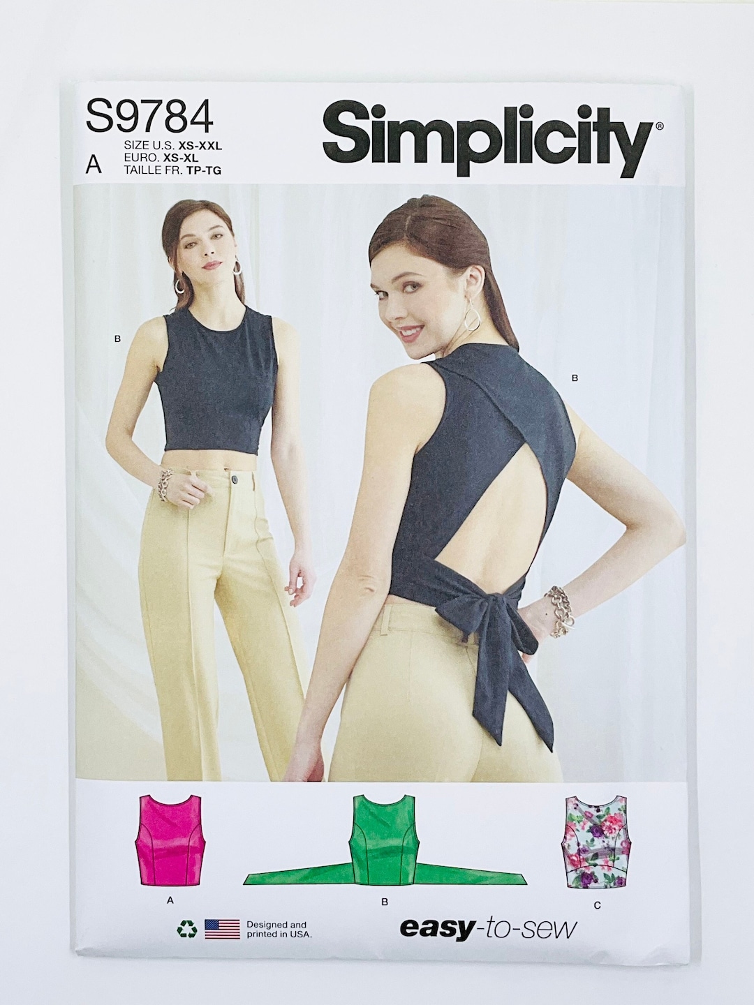 Simplicity 9784 Easy Open Back Knit Crop Top Shirt Sewing Pattern for ...
