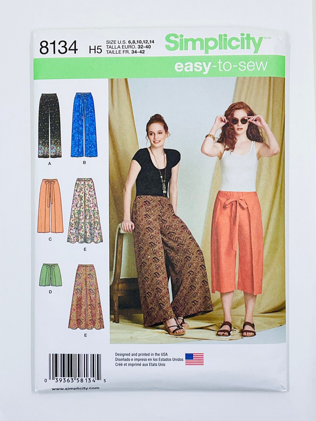 Simplicity 8134 Wrap and Tie Wide Leg Pant Skirt Sewing Pattern for ...