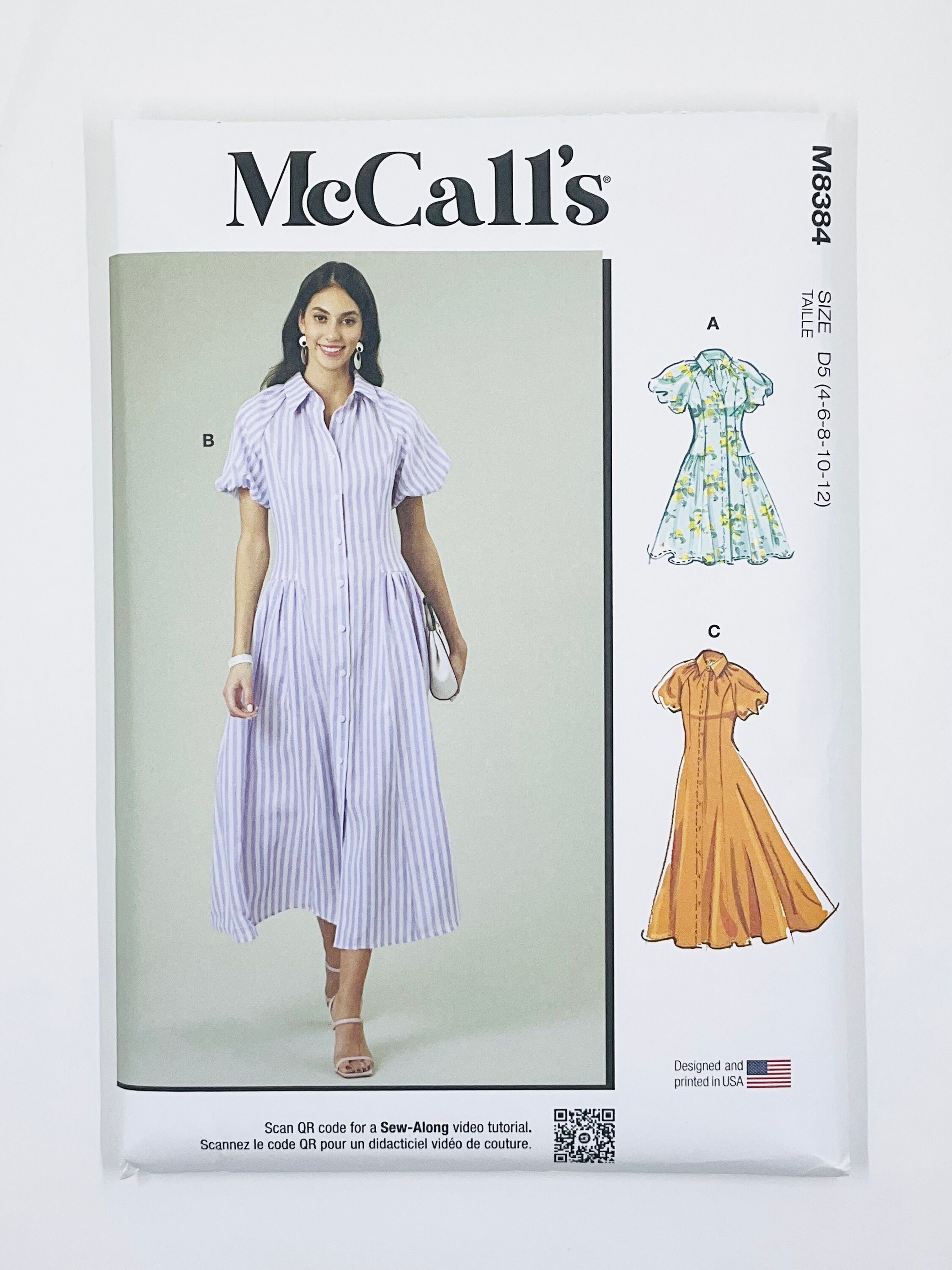 Mccall's 8384 Lined Button Front Shirt Dress, Summer Dress Sewing Pattern for Women With Collar ...