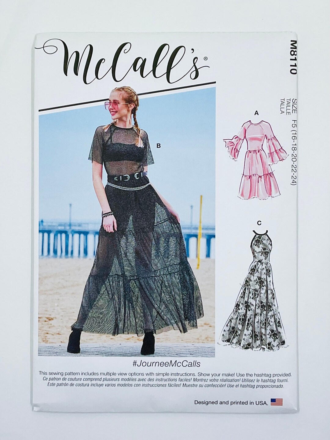 Mccall's 8110 Sheer Summer Dress Sewing Pattern for Women, Pull Over, Gathers, Tiers, Vacation ...