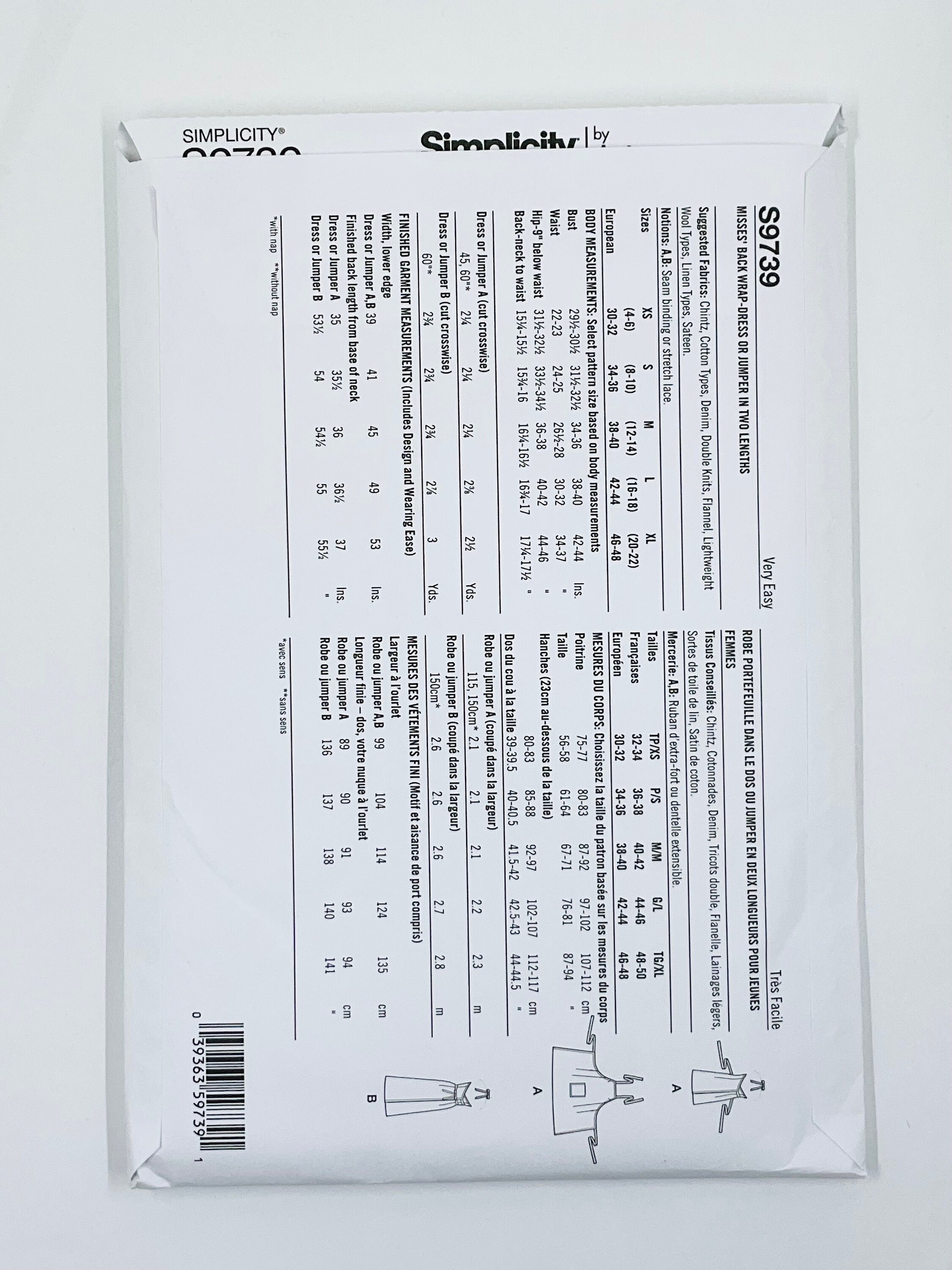 Simplicity 9739 Easy Back Wrap Dress or Jumper Sewing Pattern for Women ...