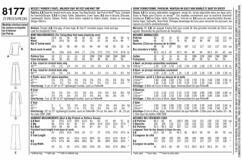Simplicity 8177 Sewing Pattern S8177 Pants Coat or Vest - Etsy