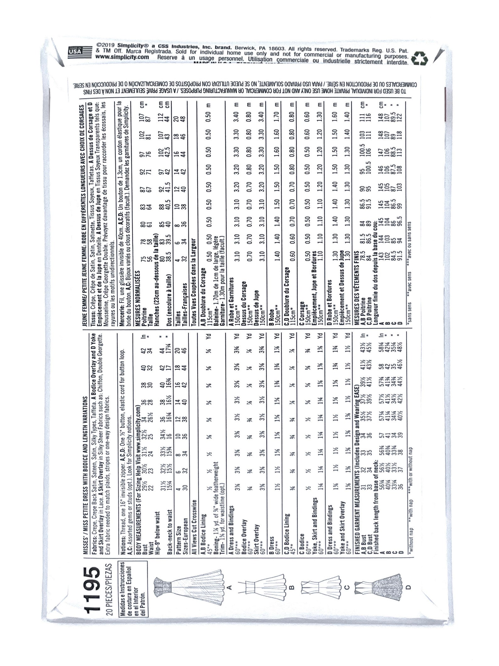 Simplicity 1195 Sewing Pattern, S1195 Misses', Special Occasion Dress ...