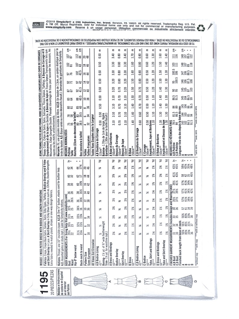 Simplicity 1195 Sewing Pattern, S1195 Misses', Special Occasion Dress ...