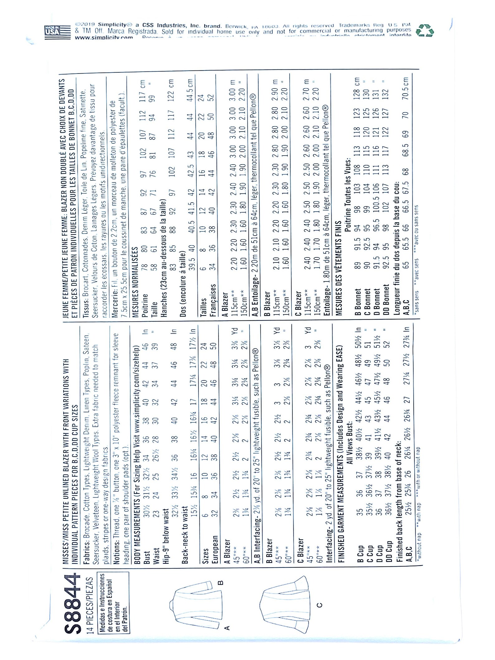 Simplicity 8844 Sewing Pattern S8844 Misses'/miss Petite - Etsy