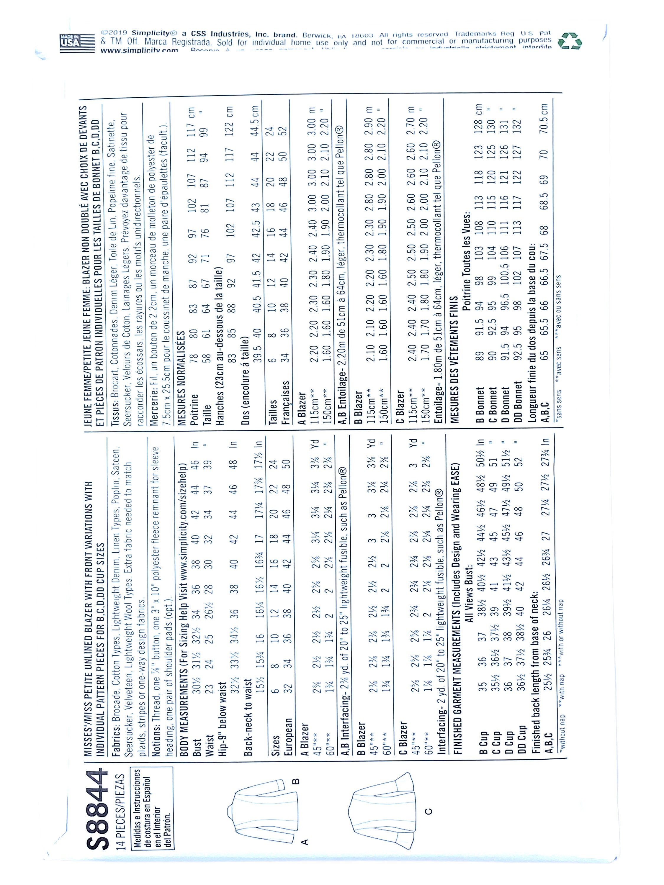 Simplicity 8844 Jacket Sewing Pattern for Women, Misses'/miss Petite ...