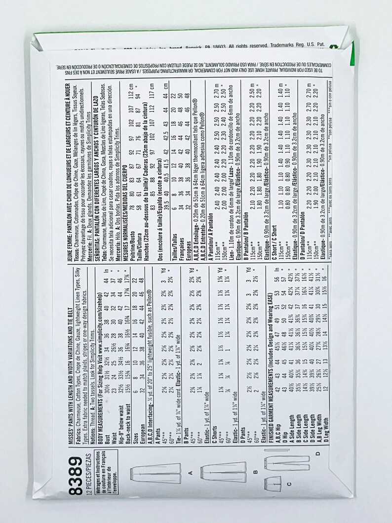 Simplicity 8389/R11064 Sewing Pattern - S8389 Misses' Cropped Wide Leg ...