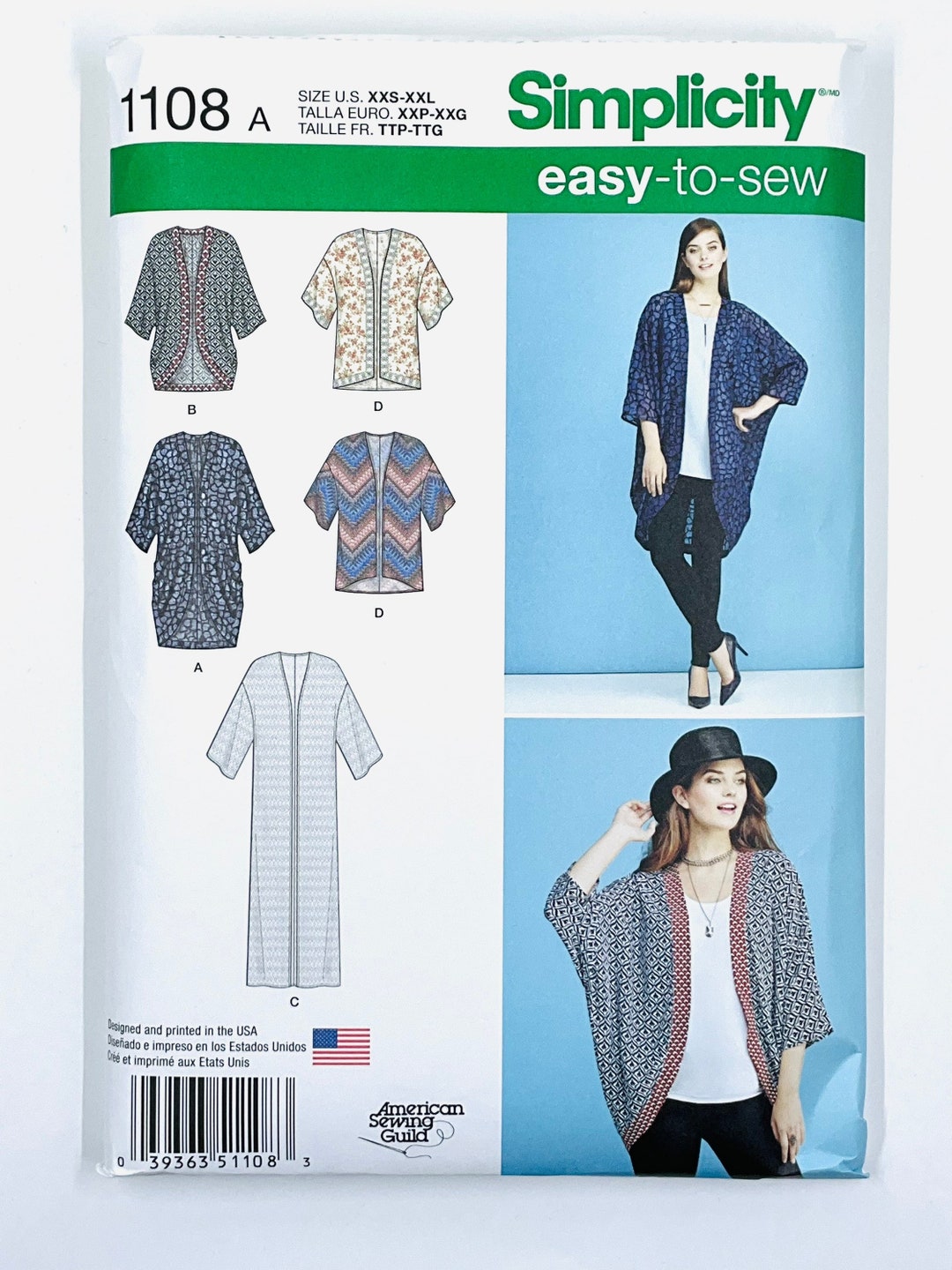Simplicity 1108 Sewing Pattern - S1108 Misses' Fashion Kimonos, With ...