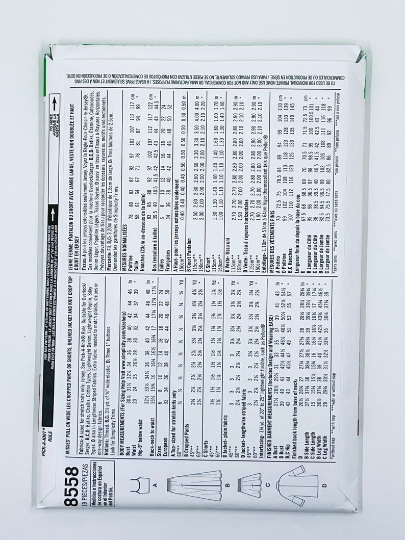 Simplicity 8558 Sewing Pattern - Misses' Pull-on Wide-leg Pants and ...
