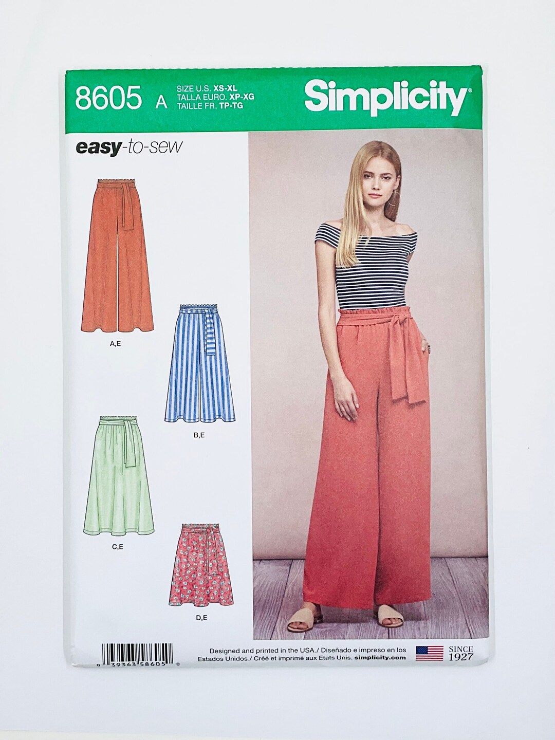 Simplicity 8605 Easy Paper Bag Waist Pull on Wide Leg Pants Sewing ...