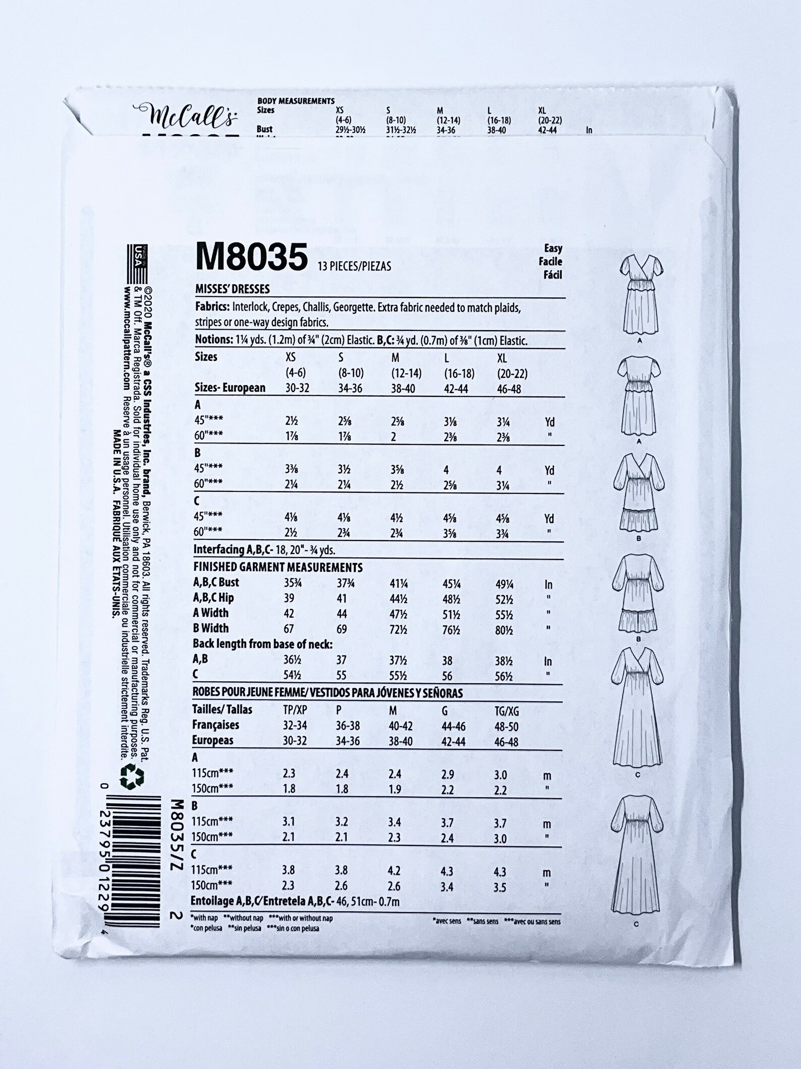 Mccall's 8035 Sewing Pattern, M8035, Easy Dress Pattern With Ruffles ...