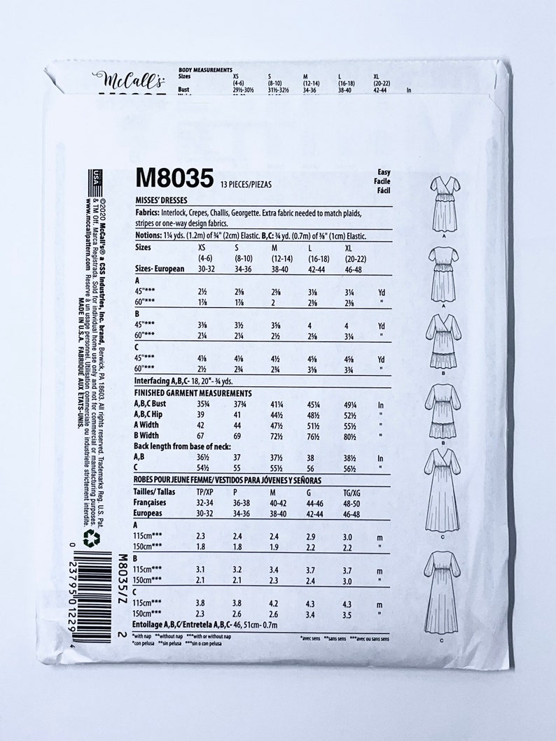 Mccall's 8035 Sewing Pattern, M8035, Easy Dress Pattern With Ruffles ...