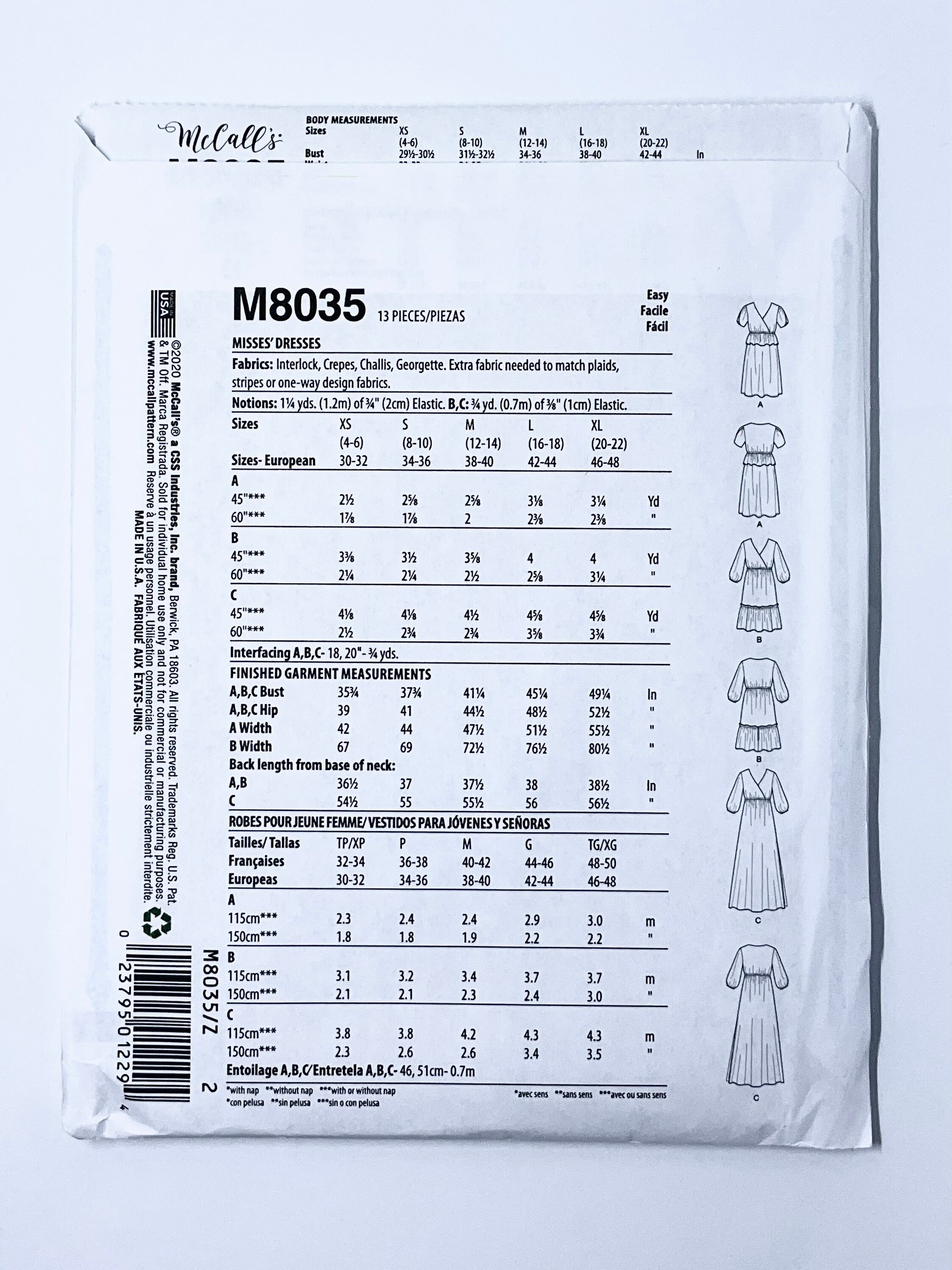 Mccall's 8035 Sewing Pattern M8035 Easy Dress Pattern - Etsy