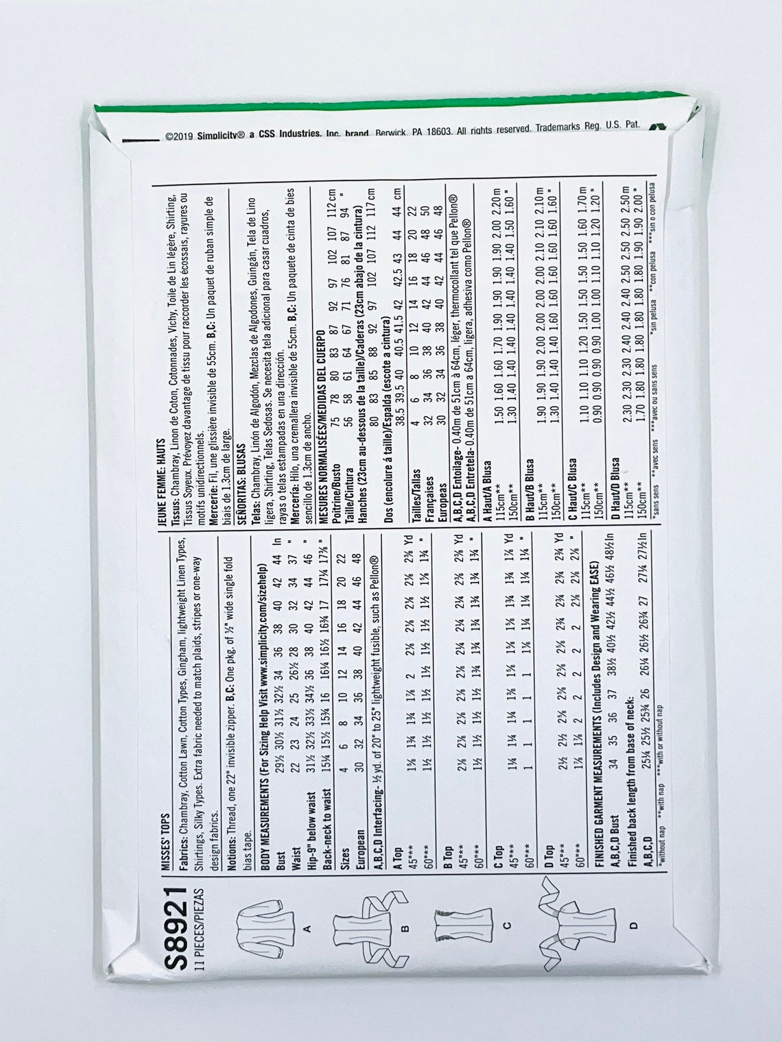 Simplicity 8921 Tie Front Shirt Sewing Pattern for Women, Shirt, Blouse ...