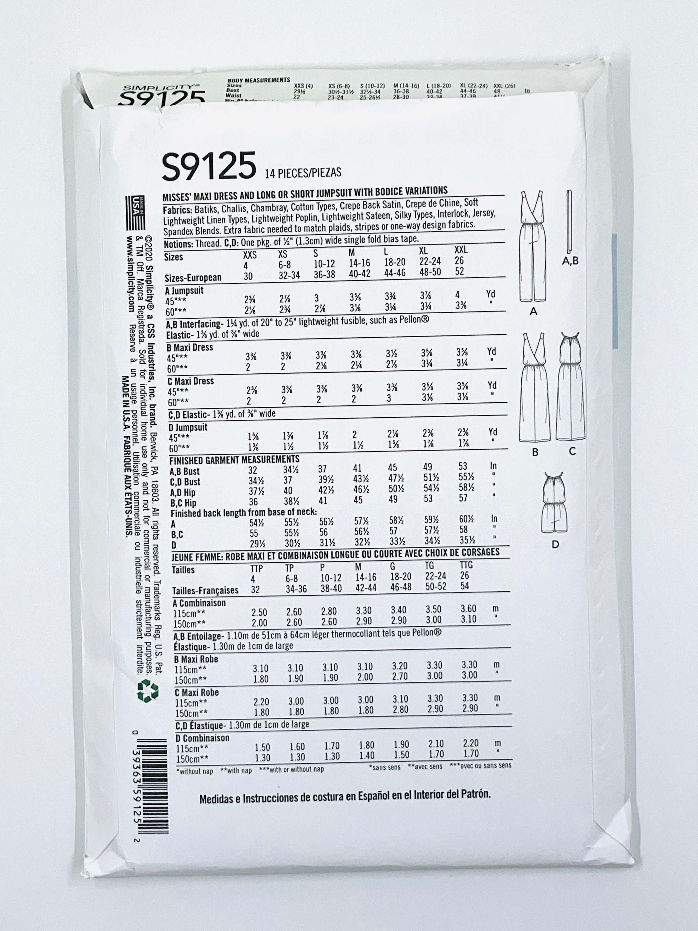 Simplicity 9125 Easy Jumpsuit Sewing Pattern for Women, Maxi Dress ...