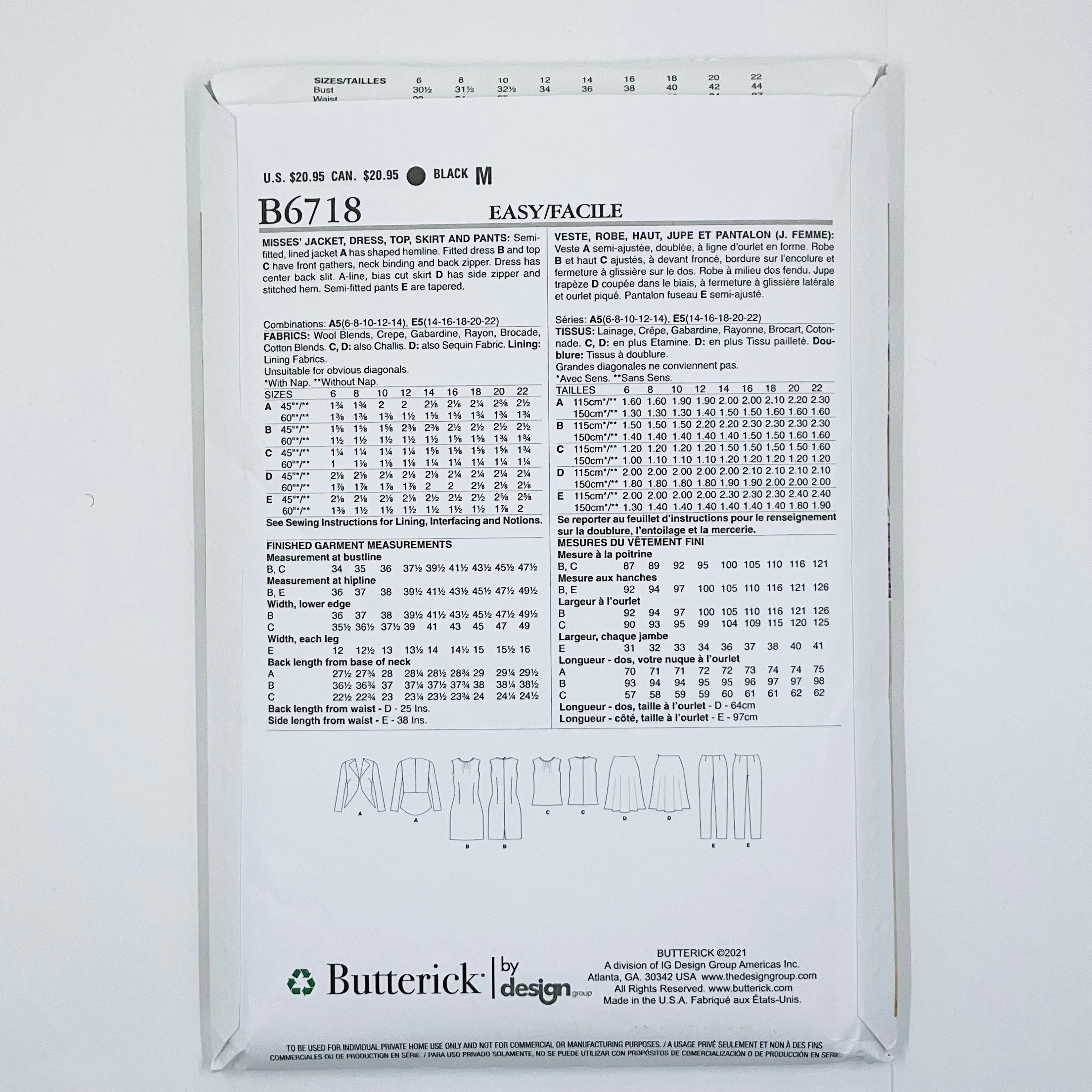 Butterick 6718 Lifestyle Wardrobe Sewing Pattern for Women, Jacket ...