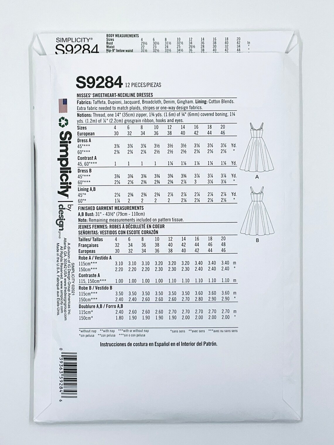 Simplicity 9284 Sewing Pattern S9284 Sweetheart Neckline, Princess ...