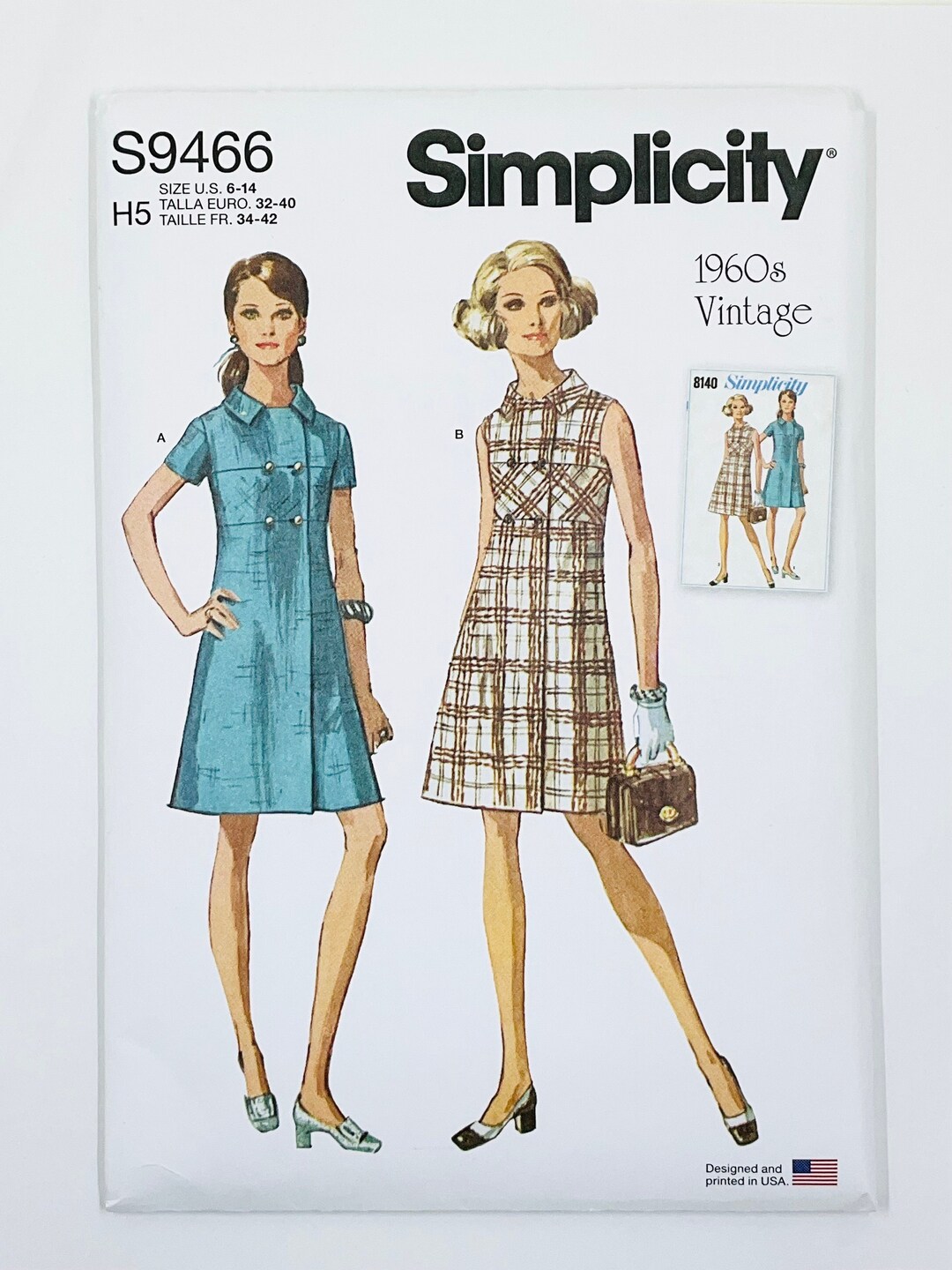 Simplicity 9466 Retro 1960s Double Breasted Button Front Dress Sewing ...