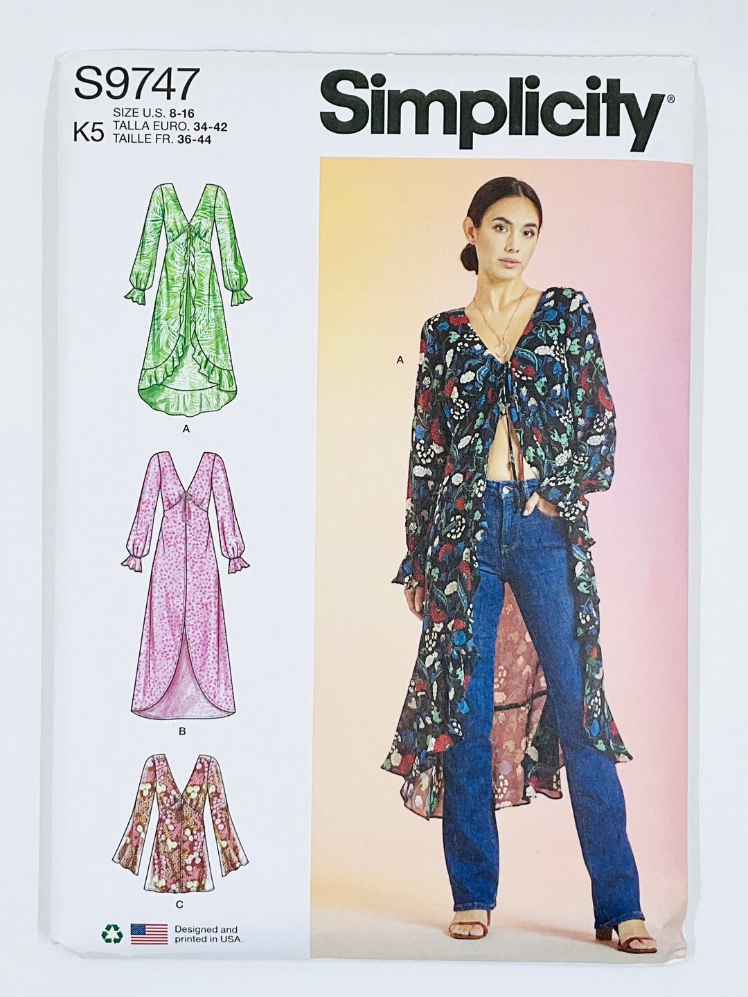 Simplicity 9747 Duster Sewing Pattern for Women V-neckline - Etsy