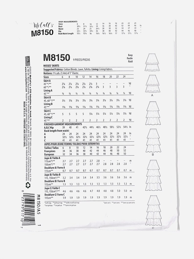 Mccall's 8150 Sewing Pattern M8150 Misses' Tiered - Etsy