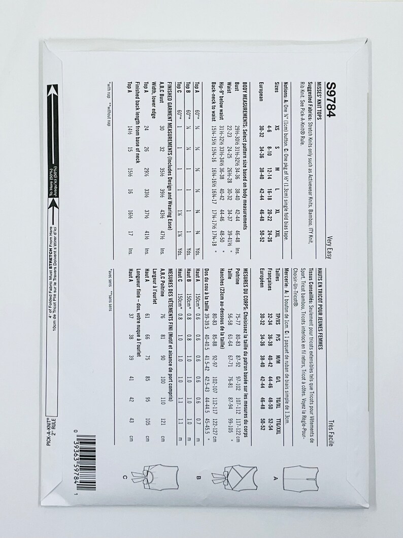 Simplicity 9784 Easy Open Back Knit Crop Top Shirt Sewing Pattern for ...