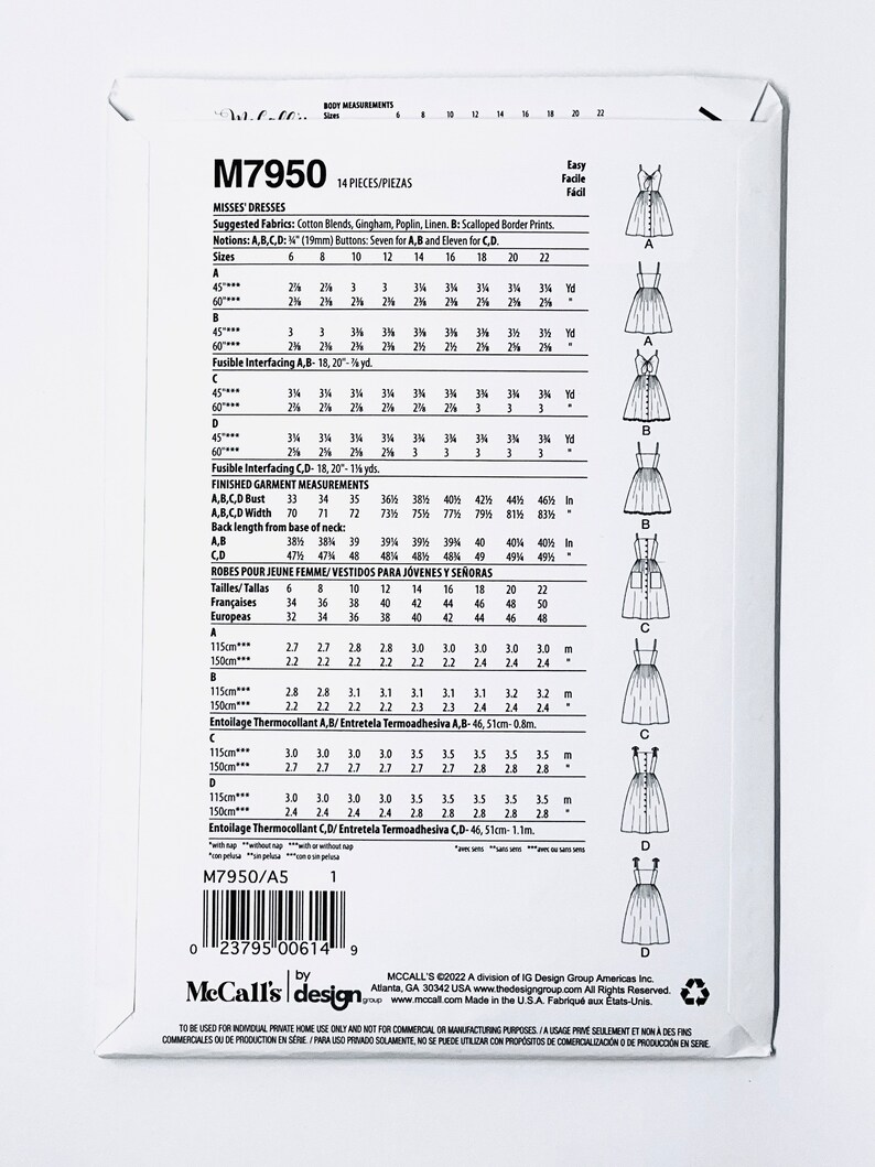 Mccall's 7950 Sewing Pattern, M7950 Misses' Button Front Dress, Patch ...