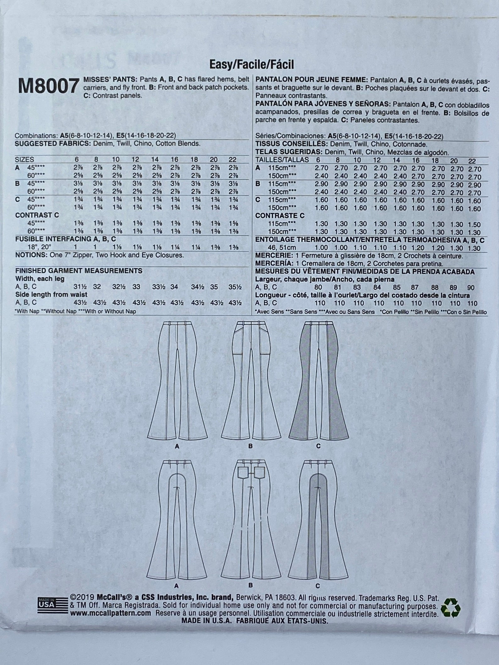 Mccall's 8007 Sewing Pattern S8007 Misses' Bell - Etsy