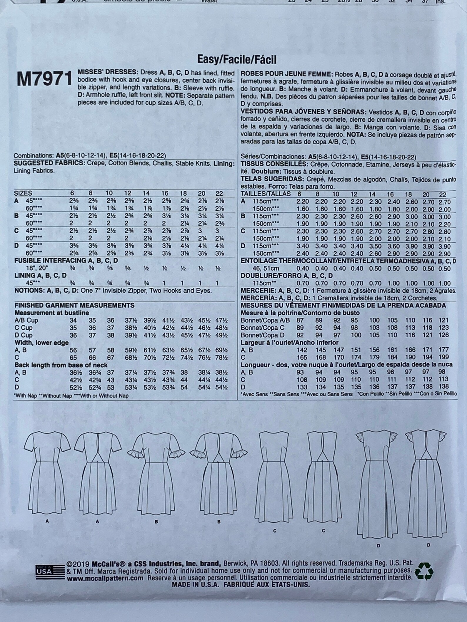 Mccall's 7971 Sewing Pattern, M7971 Special Occasion Dress Sewing ...