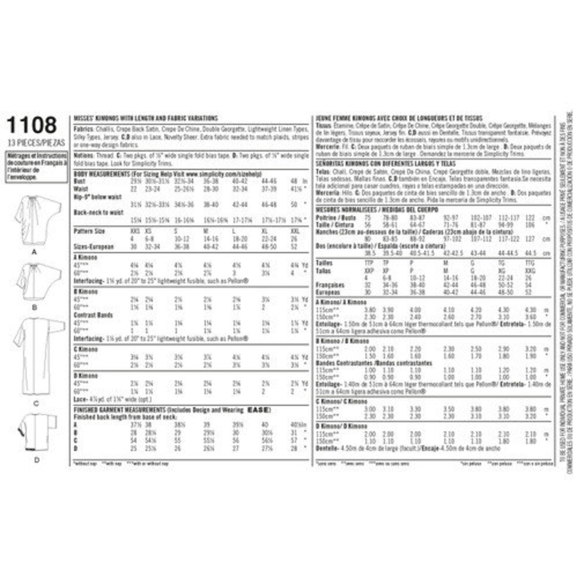 Simplicity 1108 Sewing Pattern S1108 Misses' Fashion - Etsy