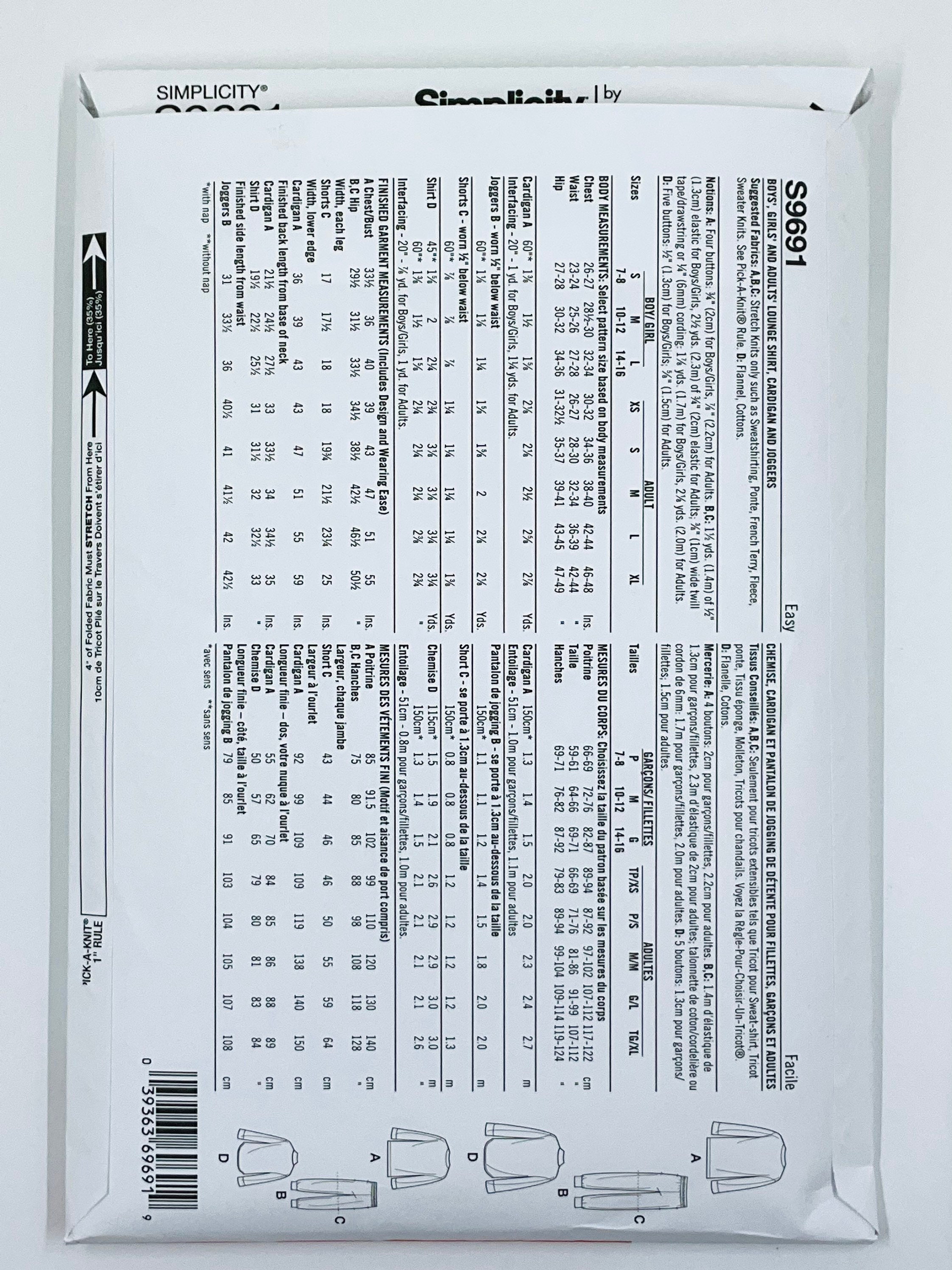 Simplicity 9691 Sewing Pattern for Women, Men, Adults, Wardrobe Pattern ...