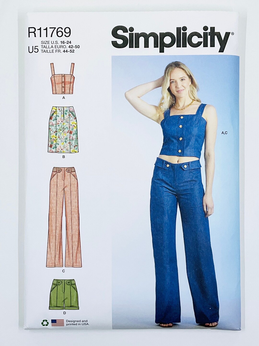 Simplicity 9755 Button Front Crop Top, Princess Seams, Pants, Shorts ...