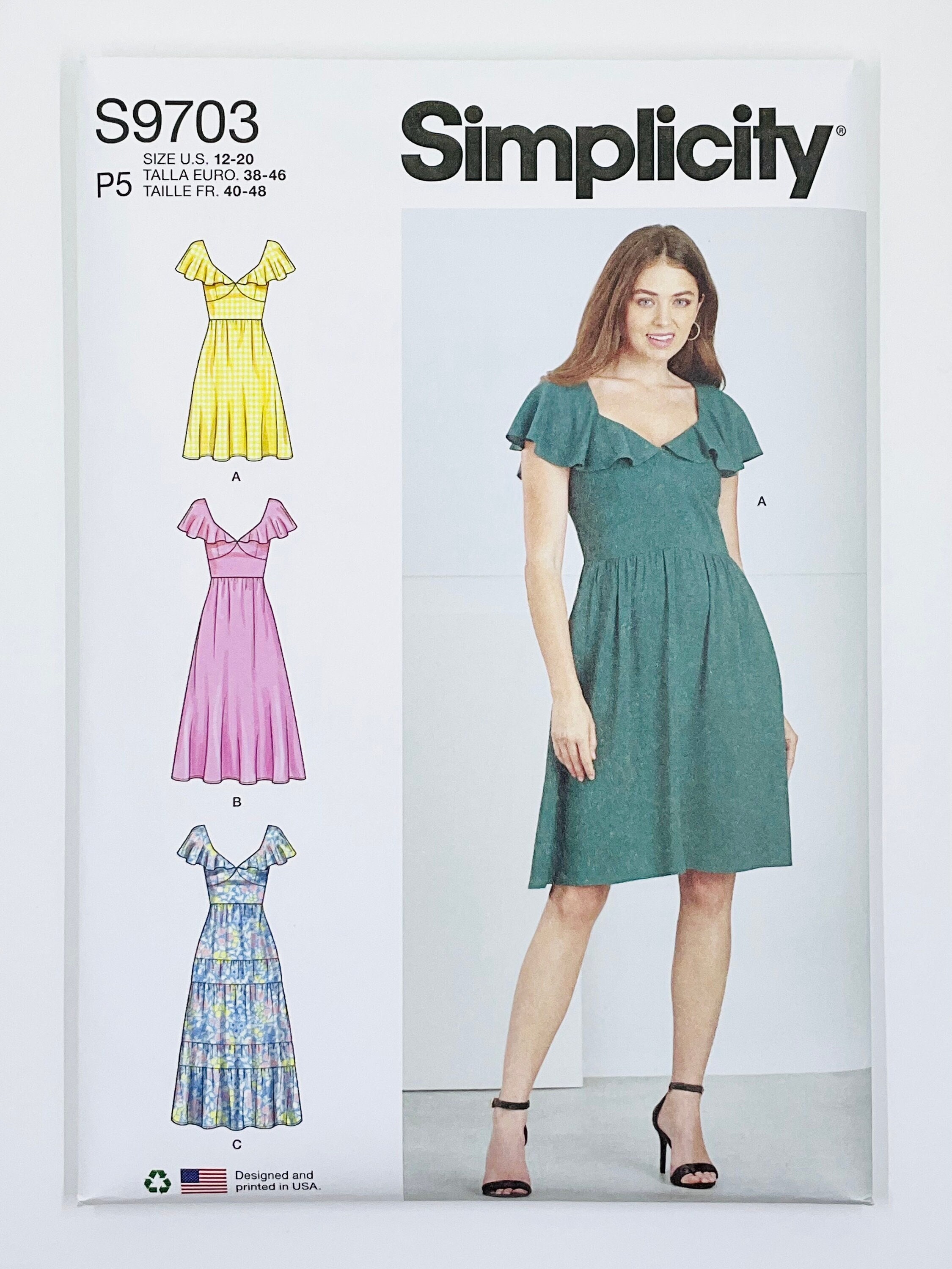Simplicity 9703 Lined Flounce Dress Sewing Pattern for Women, V-shape ...