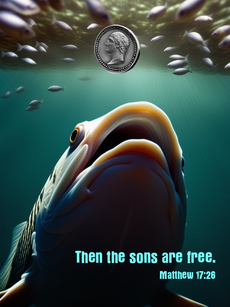 Matthew 17:26, Coin in the Fish's Mouth, Miracle, Bible Poster, Sermon ...